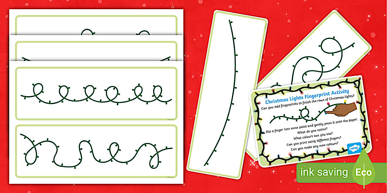 Editable Christmas Lights Fingerprint Activity Cards