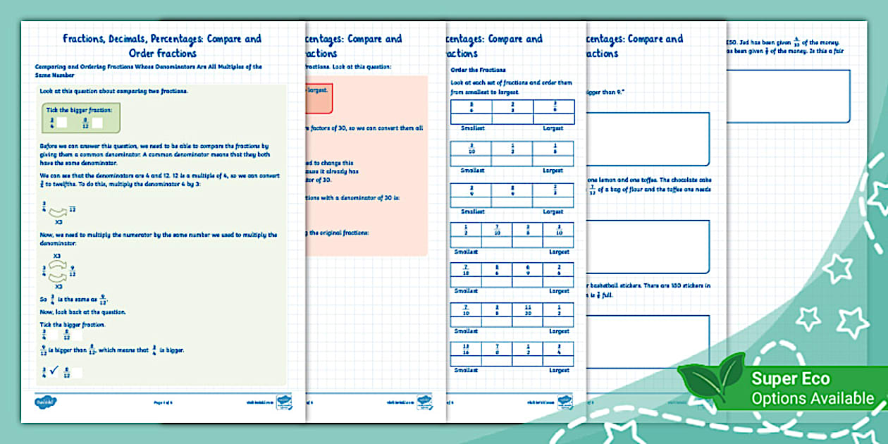 Fractions, Decimals, Percentages: Compare, Order Fractions