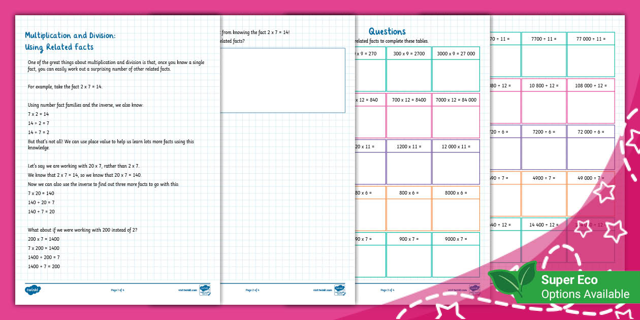 Multiplication and Division: Using Related Facts (Ages 8 - 9)