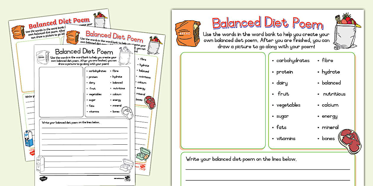 Life Skills - Writing Frame: Balanced Diet Poem - Twinkl