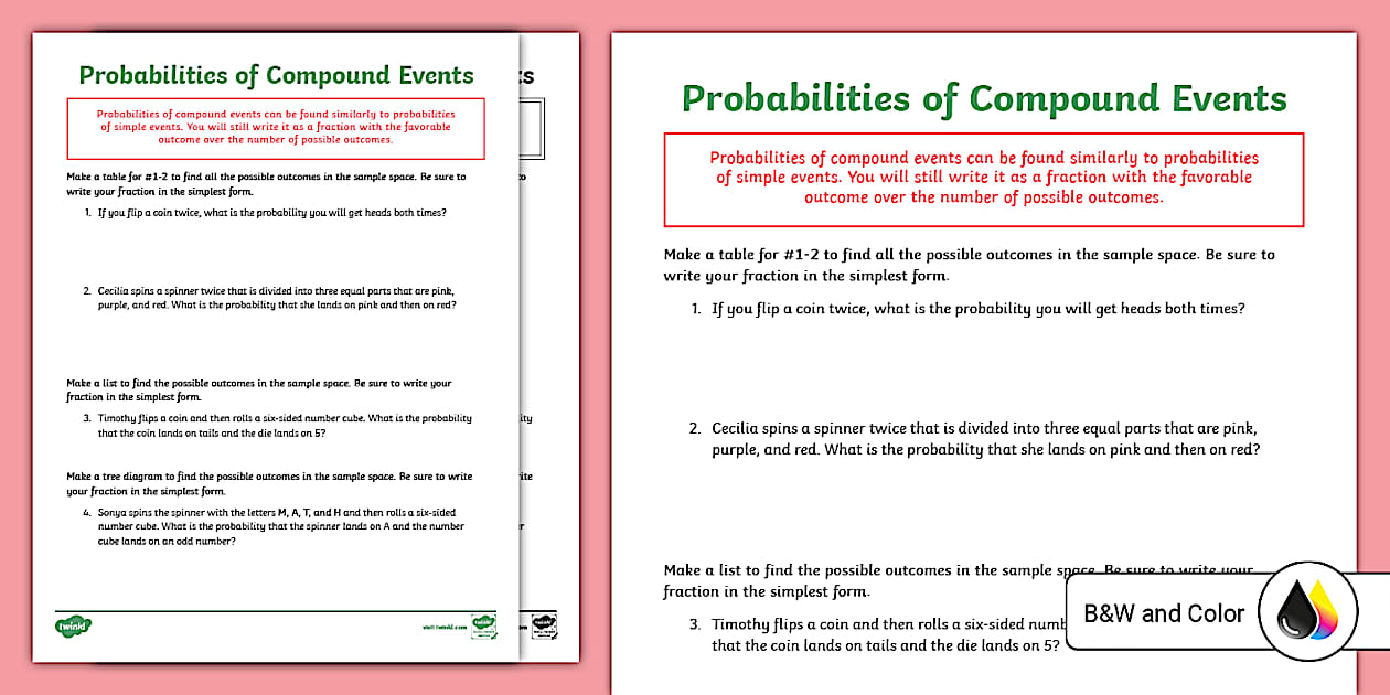 Seventh Grade Probabilities of Compound Events - Twinkl