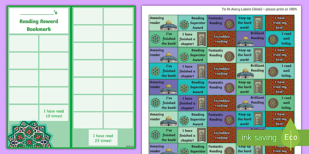 KS2 Islamic Art Themed Reading Sticker Reward Bookmarks