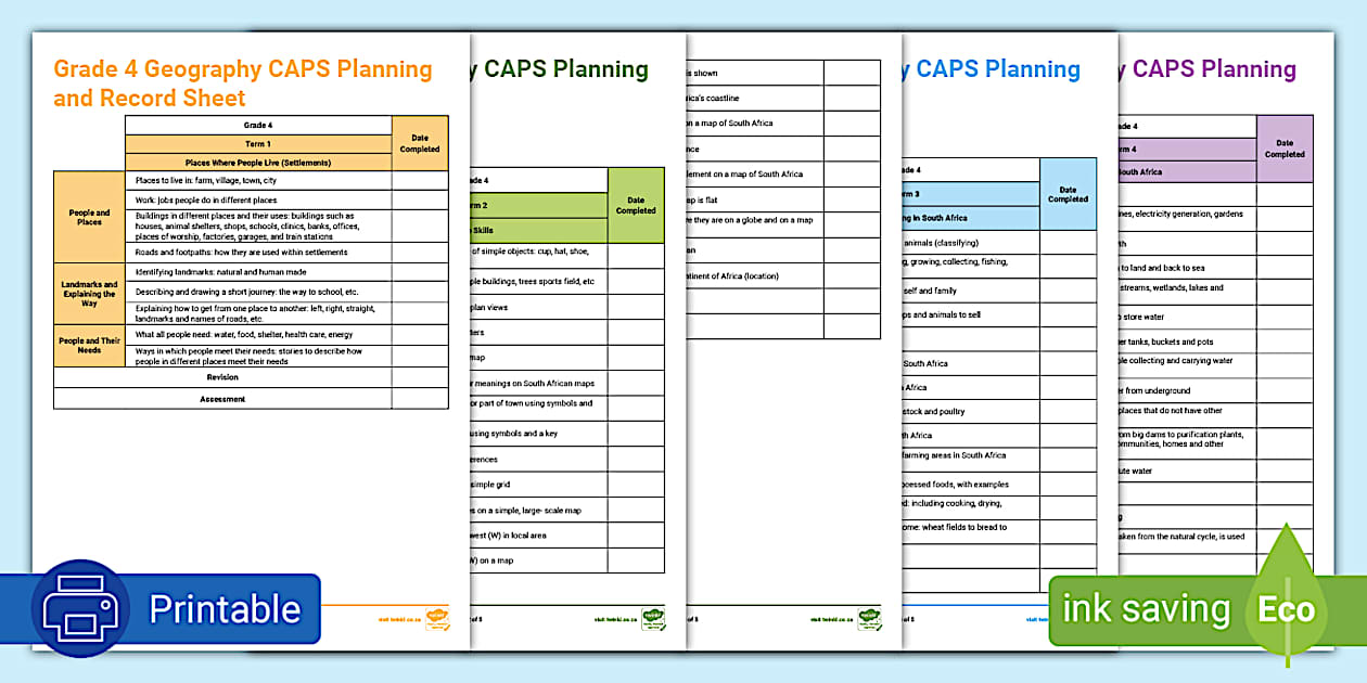 Grade 4 Geography CAPS Planning Sheet (teacher made)