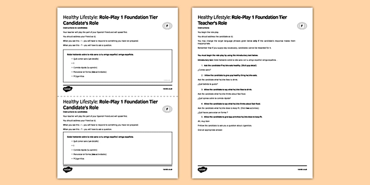 Spanish: Healthy Lifestyle Role Play | GCSE | Beyond