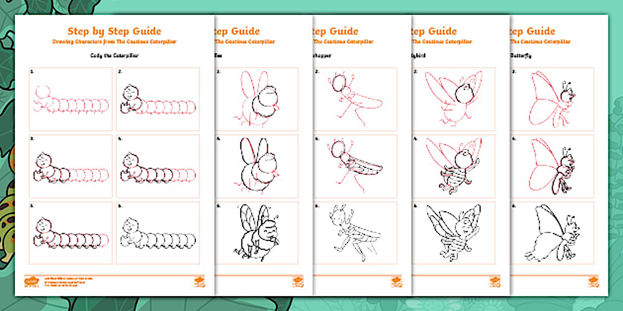 The Cautious Caterpillar Step by Step Drawing Instructions