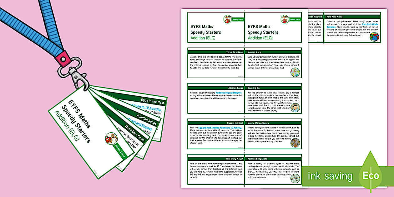 Lanyard-Sized EYFS Maths Speedy Starters: Addition (ELG)