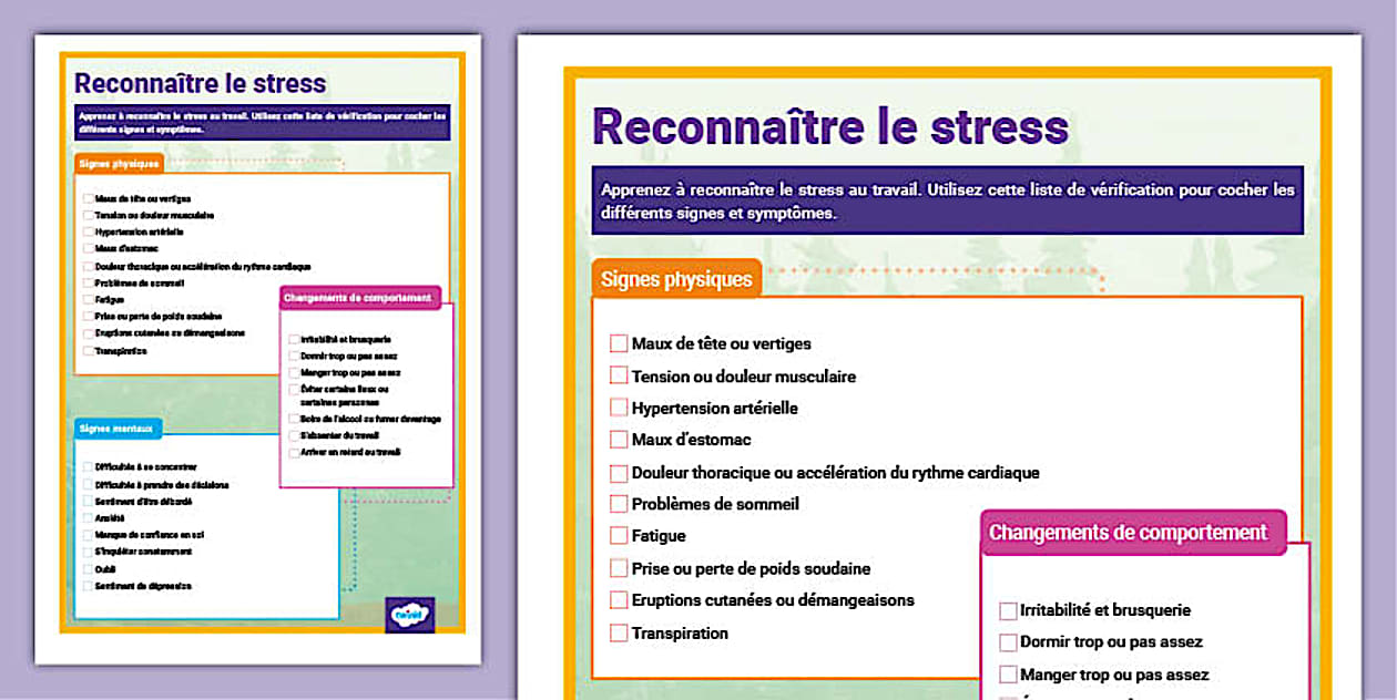 Liste des différents signaux de stress (teacher made)
