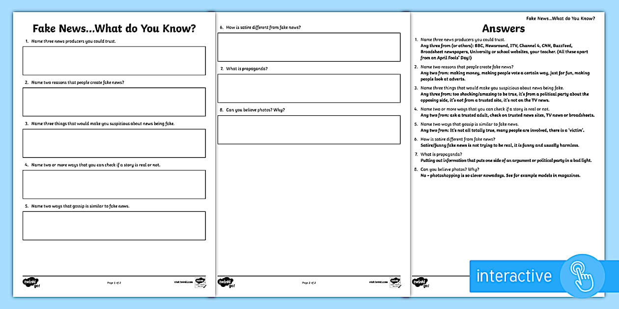Fake News What Do You Know Worksheet - Twinkl
