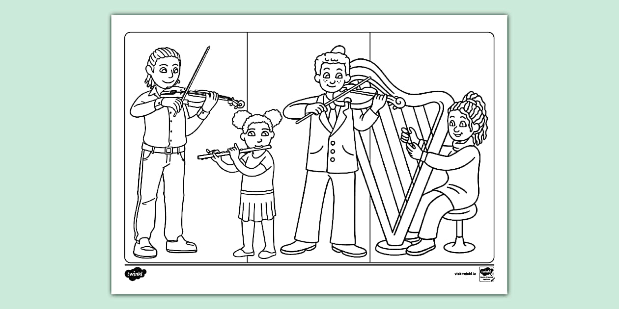 Irish Music Colouring Page (Hecho por educadores) - Twinkl