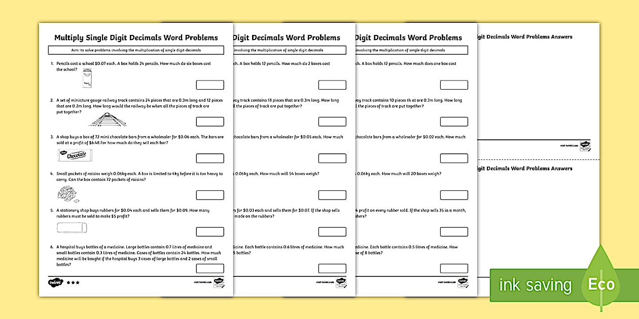 Single-Digit Decimals Multiplication Word Problems Year 6