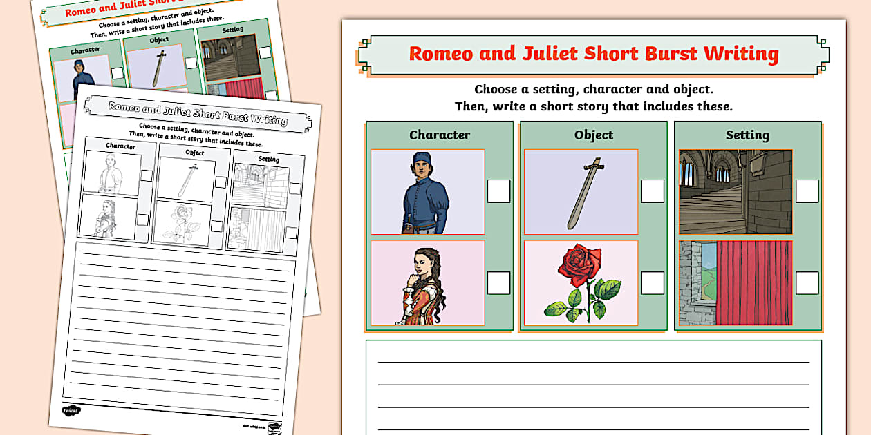 Romeo and Juliet Short Burst Writing Template - Twinkl