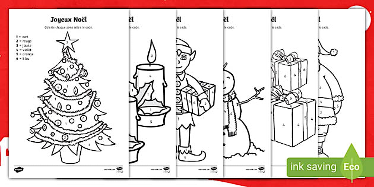 Merry Christmas Colour by Number Pages | French