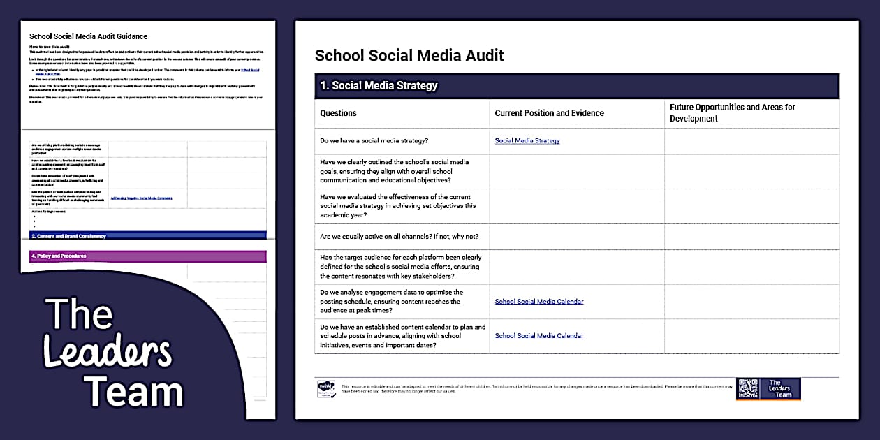 School Social Media Audit - SLT (teacher made) - Twinkl