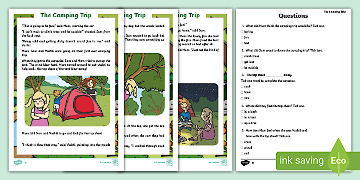 The Camping Trip: English Reading Exercise for KS1 - Twinkl