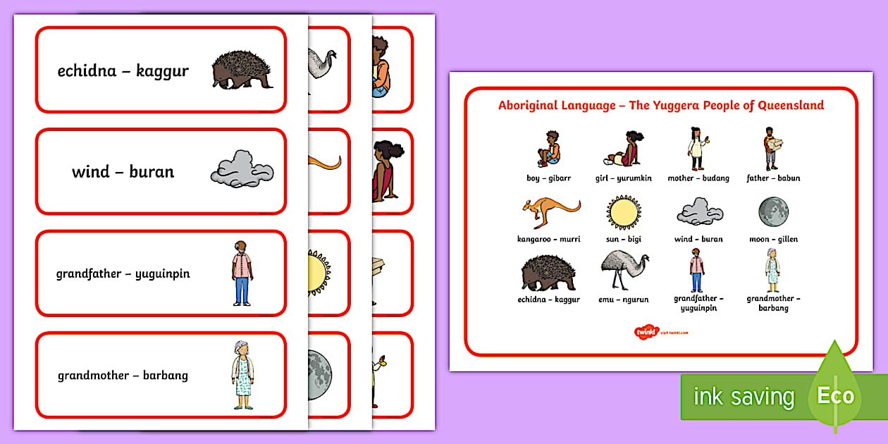 Yuggera Aboriginal Language Word Mat and Word Card Resource Pack