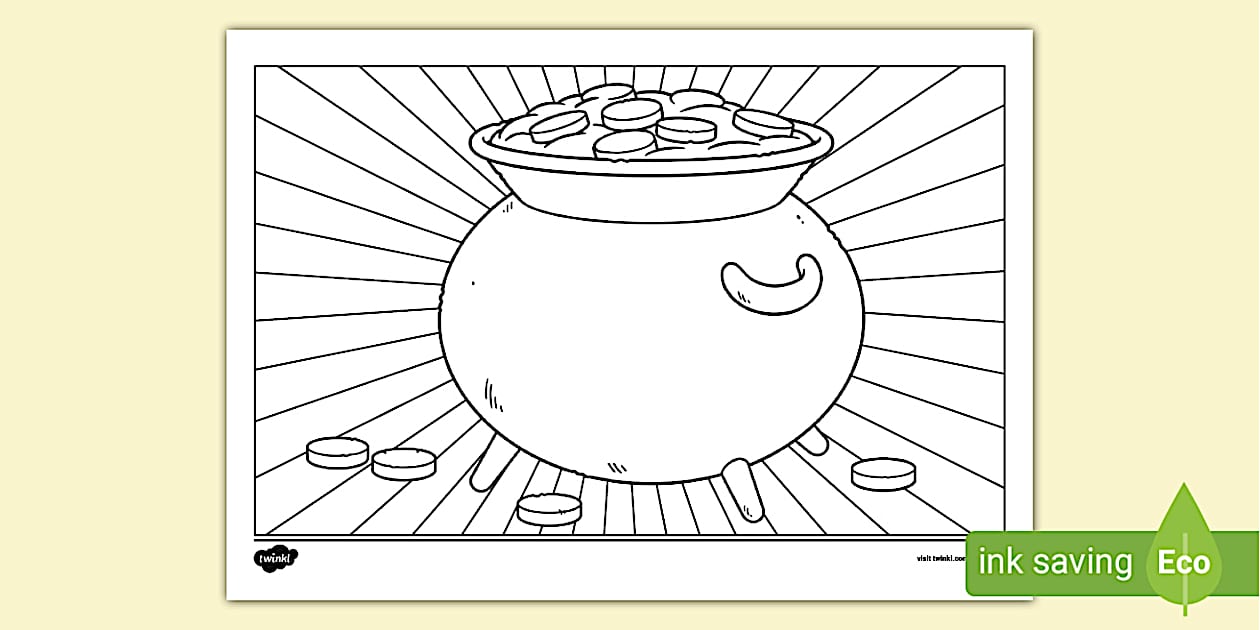 Pot of Gold Colouring Sheet,magical,golden,pot of gold