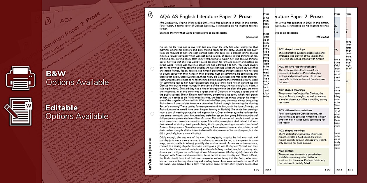 AQA Unseen Prose Micro Paper: Mrs Dalloway | Beyond - Twinkl