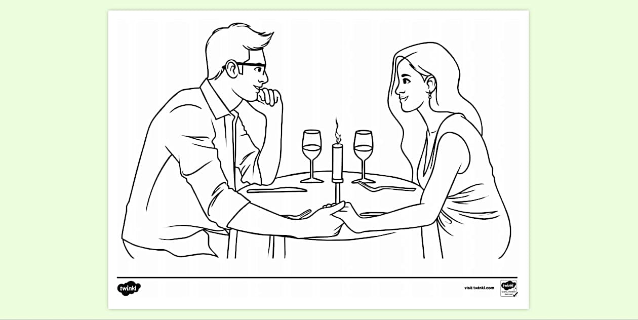 Couple Romantic Candle Lit Dinner | Colouring Sheets