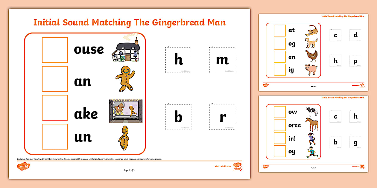 Initial Sound Matching The Gingerbread Man (teacher made)
