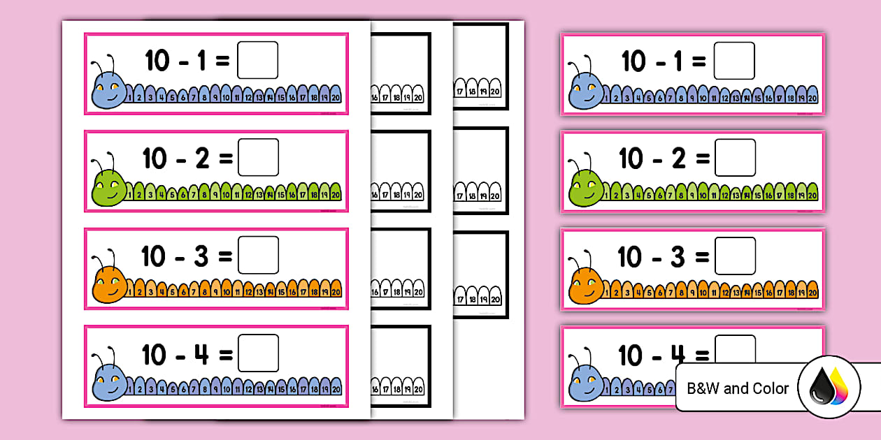Count Back Caterpillar Cards Subtraction From 10 - Twinkl