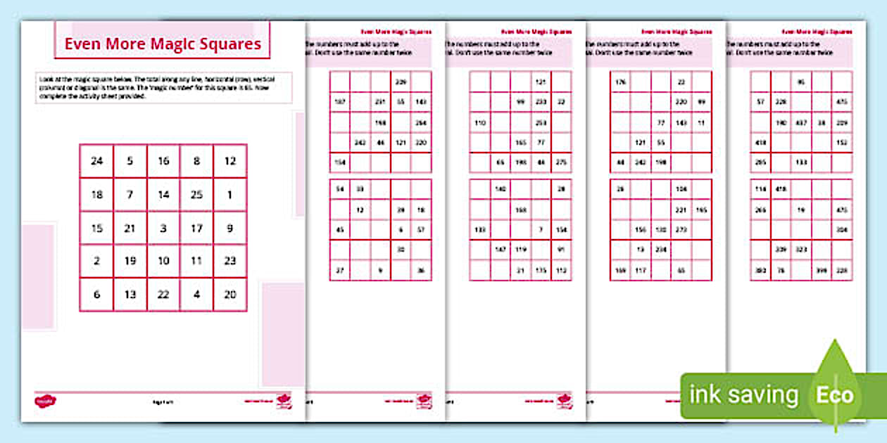 Even More Magic Squares 5x5 Activity Sheets (teacher made)