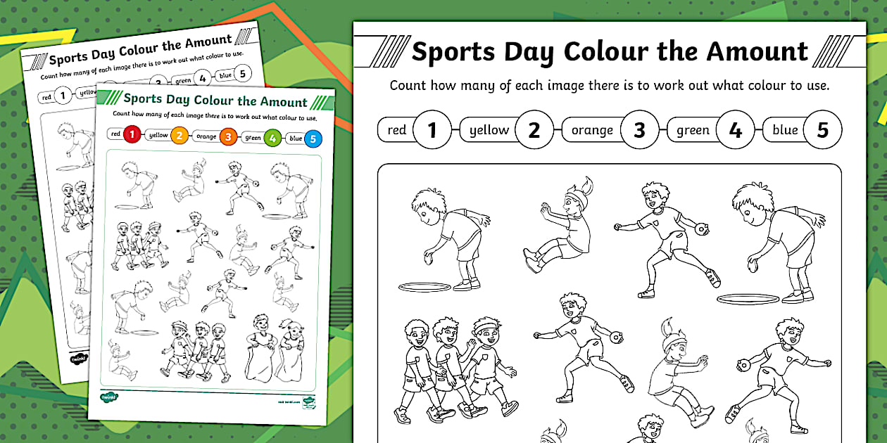 👉 Sports Day Colour the Amount Worksheet - Twinkl