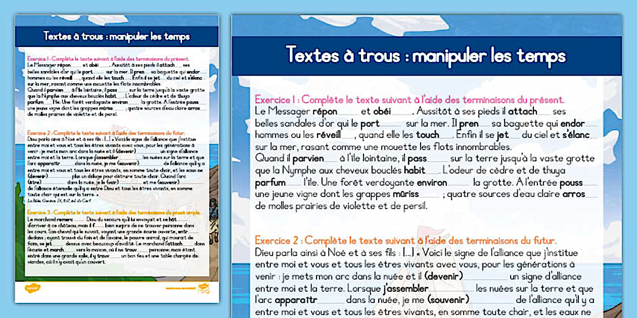 Textes à trous : manipuler les temps (teacher made)
