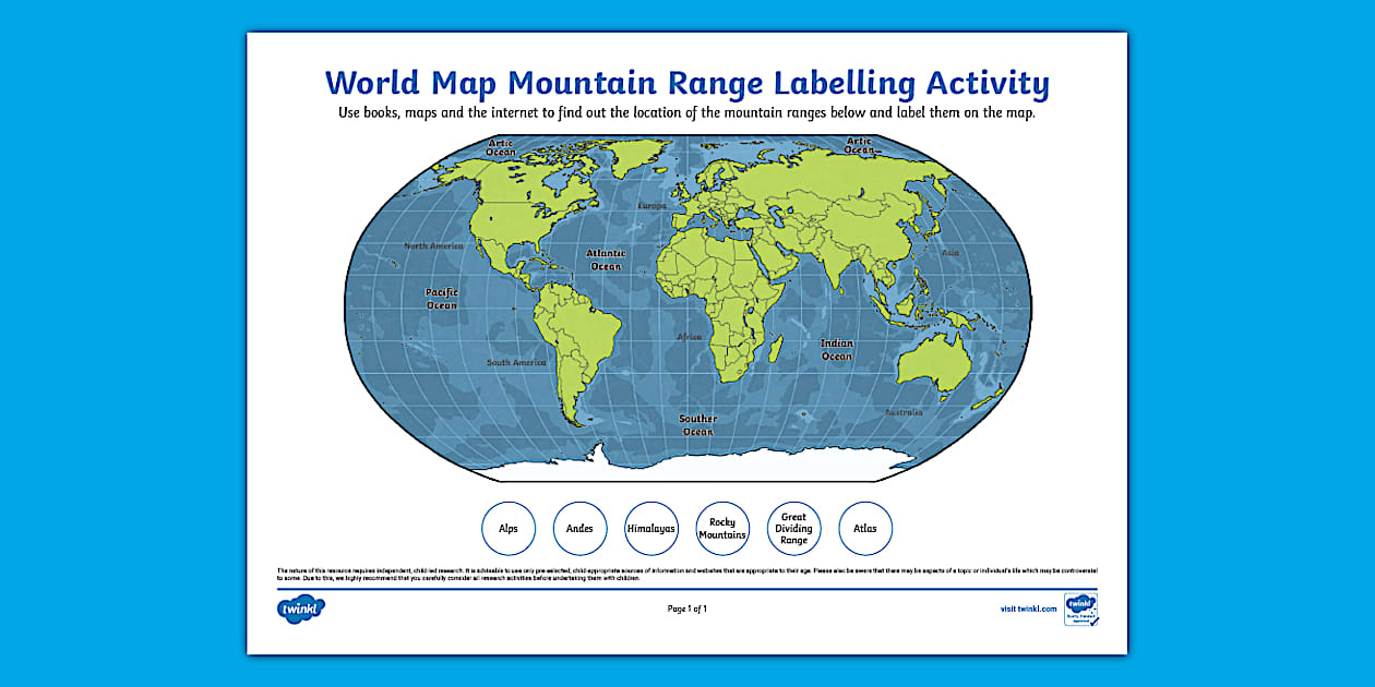 Mountains on the World Map Worksheet (teacher made) - Twinkl