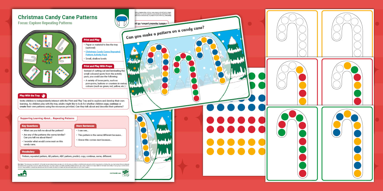 👉 Christmas Candy Cane Patterns Print and Play Tray | Twinkl