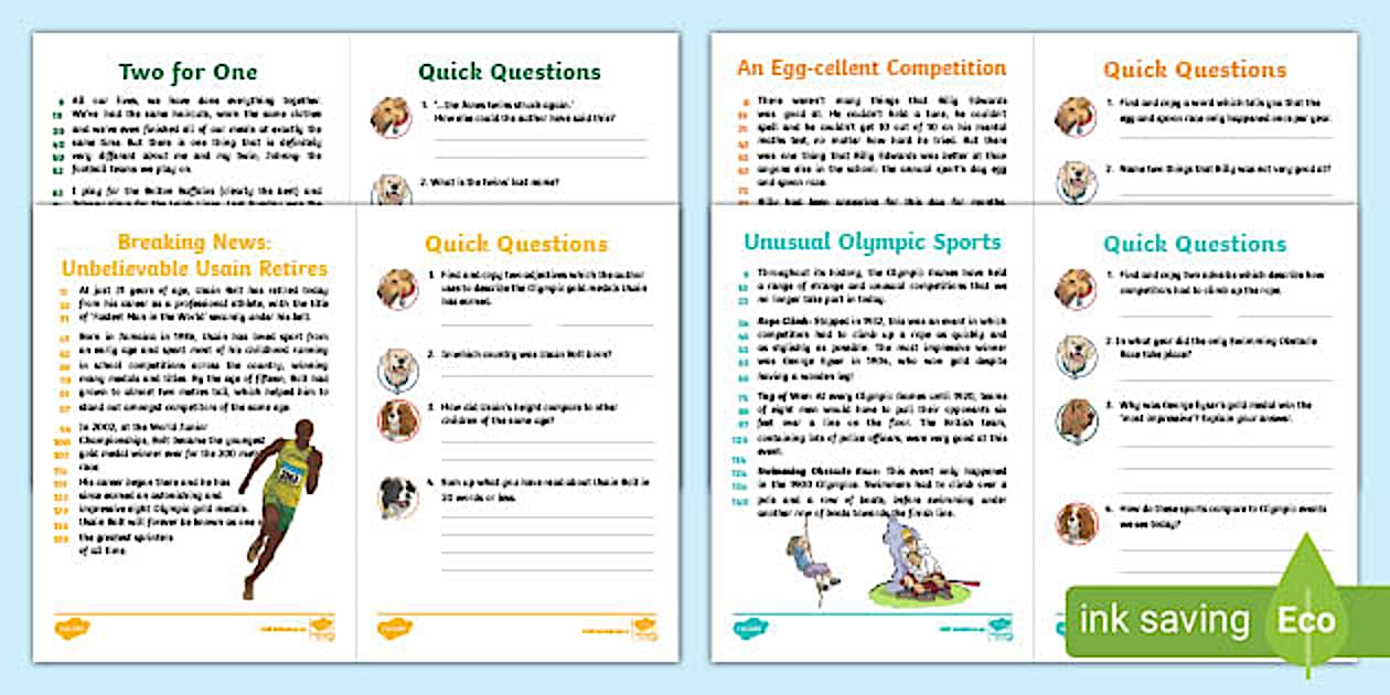 1-Minute Read Activity Cards Sports