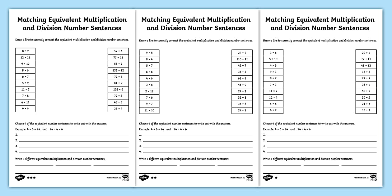 Matching Equivalent Multiplication and Division Number Sentences