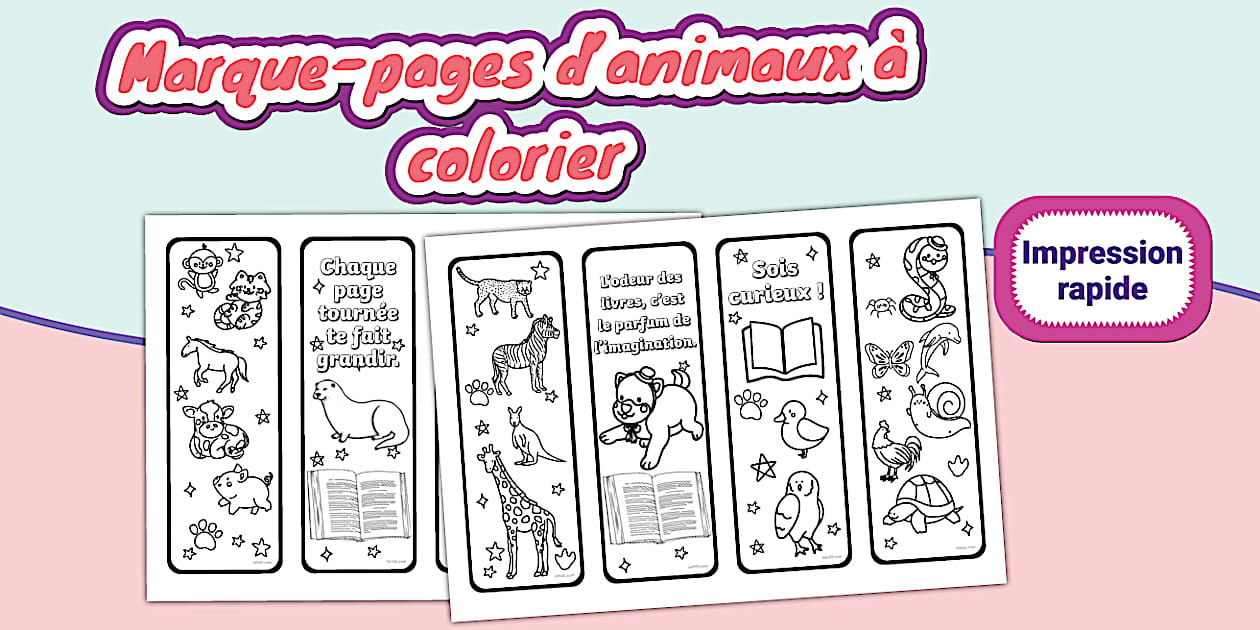 Marque-pages à colorier : Thème des animaux