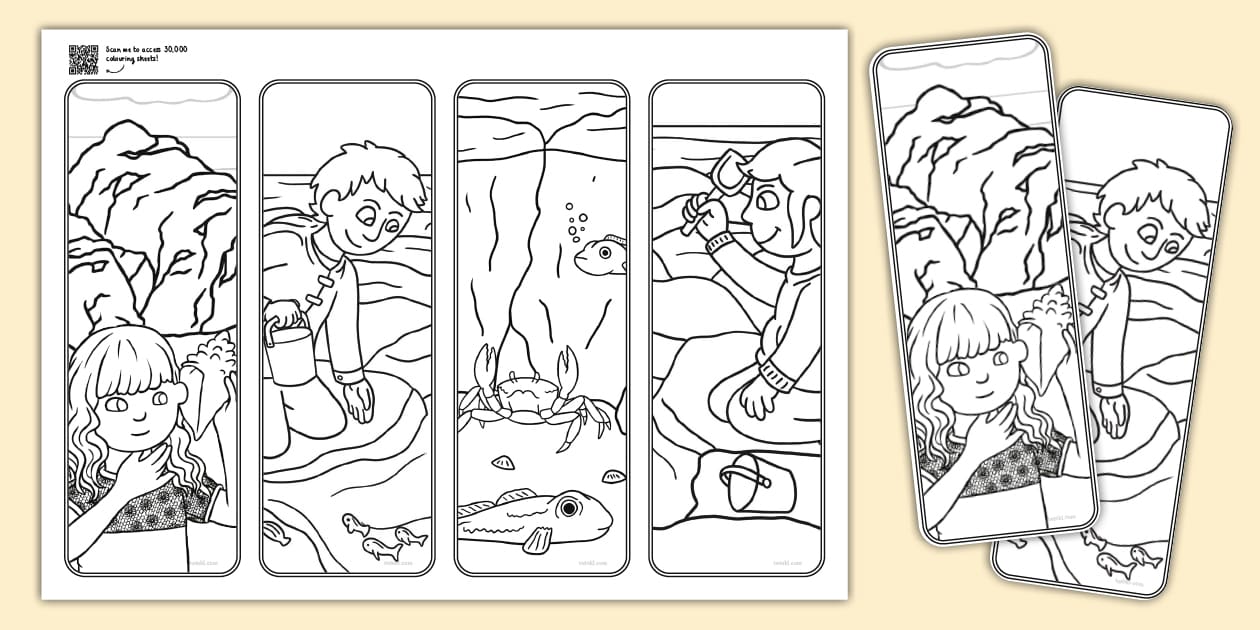 Rock Pool Colouring Bookmarks - Twinkl Art - Twinkl