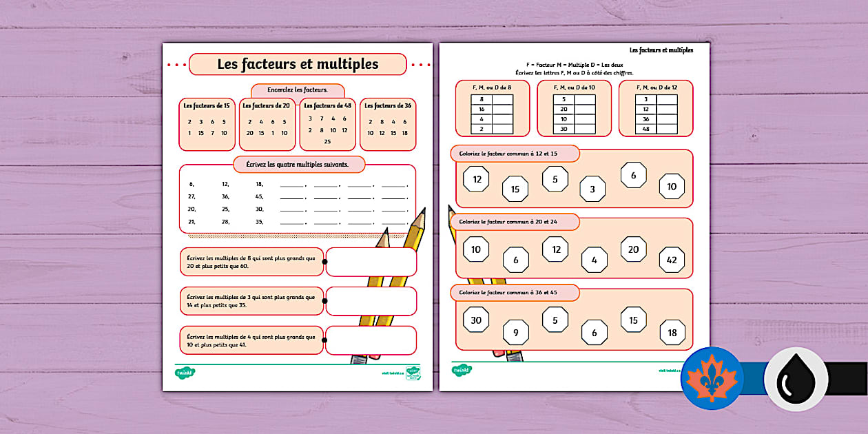 Factors and Multiples Worksheet French - Twinkl