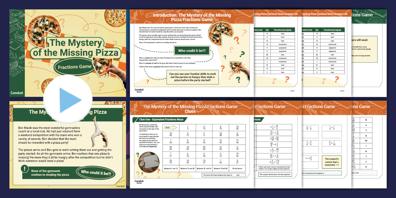 The Mystery of the Missing Pizza Fractions Game - Twinkl