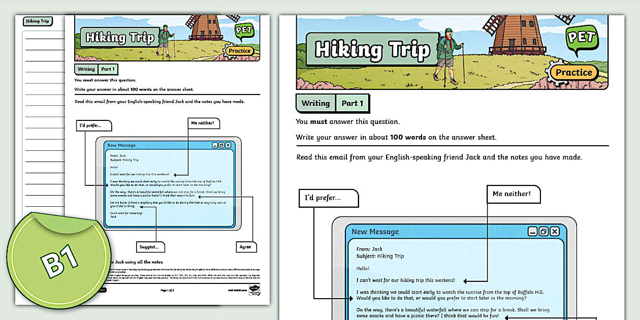 B1 Preliminary (PET) - Writing Part 1 (Hiking Trip) - Twinkl