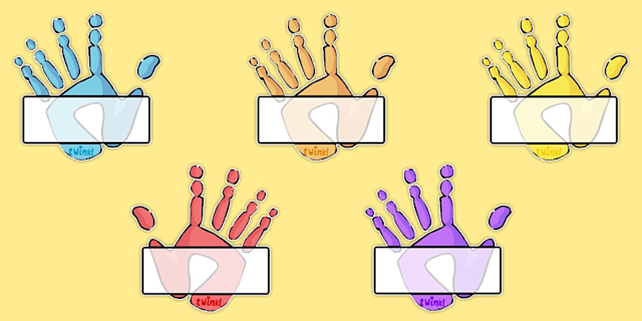 Editable Self-Registration Labels (Handprints) - Twinkl