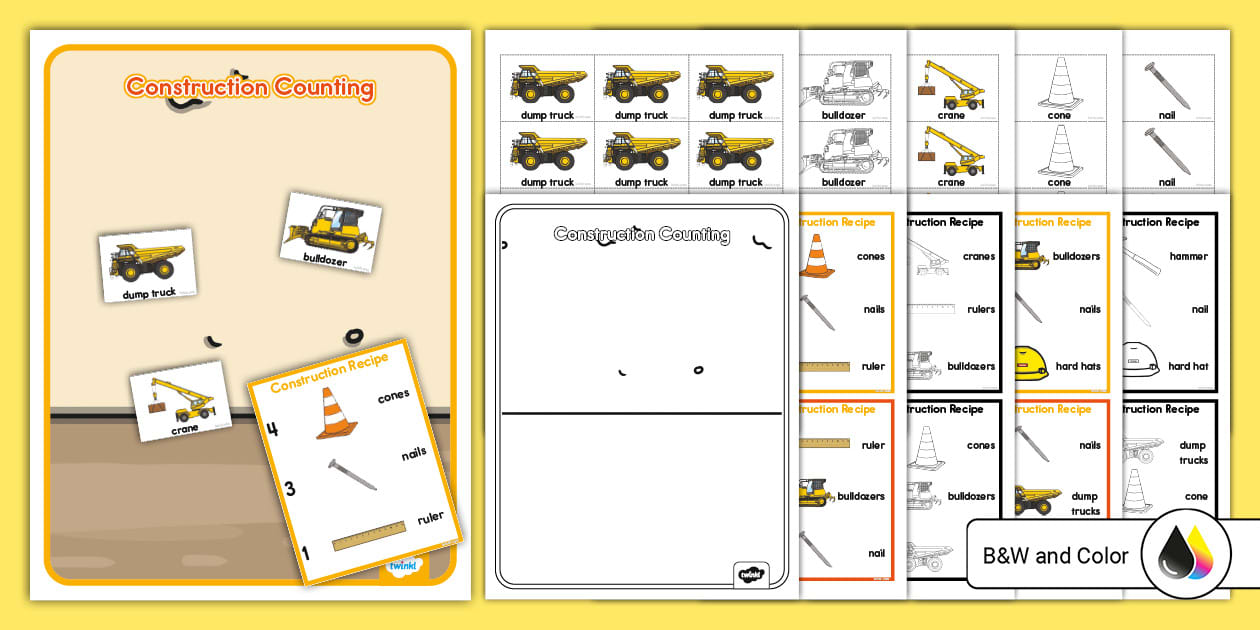Construction Counting Recipe Activity Cards for PK-K
