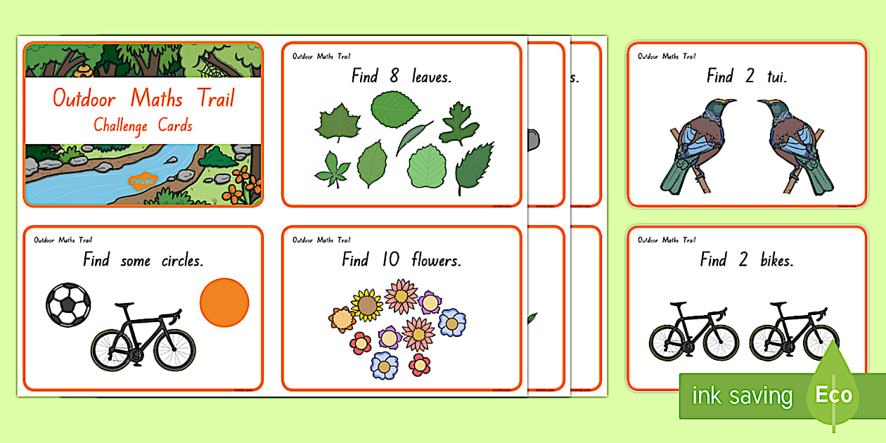 Outdoor Maths Trail Challenge Cards (Teacher-Made) - Twinkl