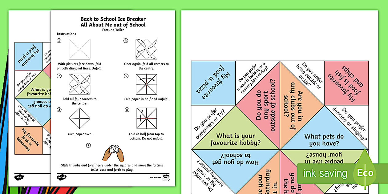 KS2 Back to School Ice Breaker All About Me Out of School Fortune Teller