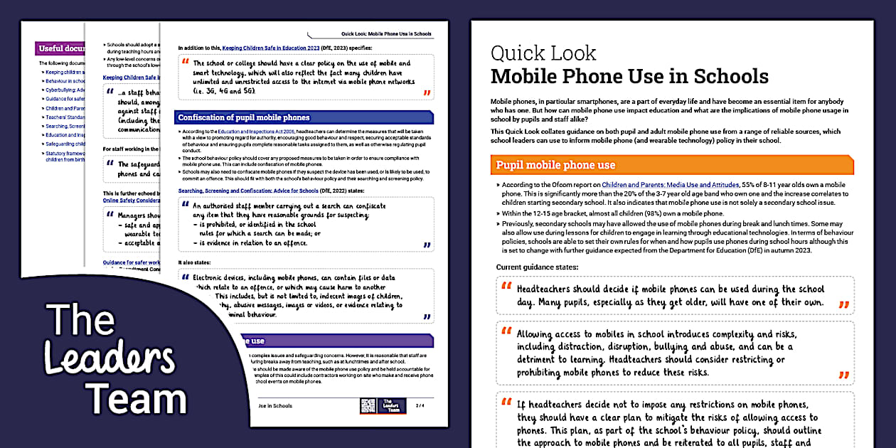 Quick Look: Mobile Phone Use in Schools - Twinkl