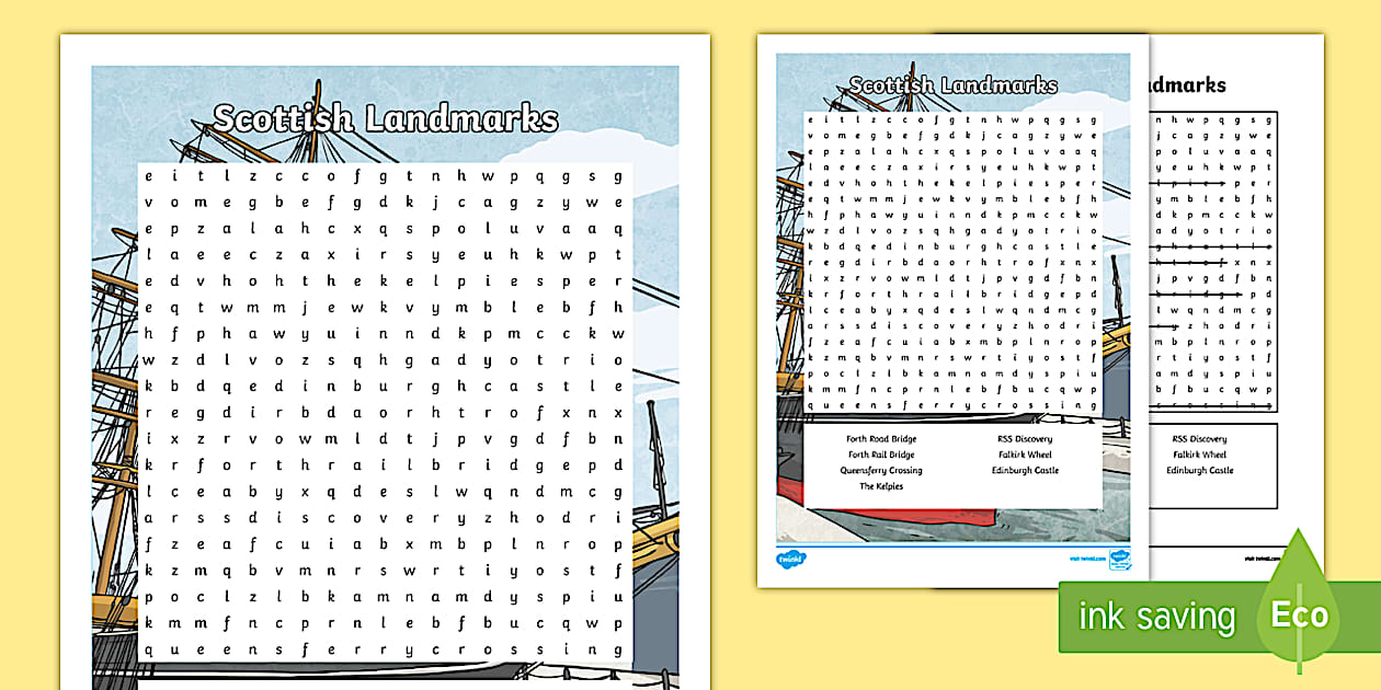 CfE - Geography - Scottish Landmarks Word Search-Scottish