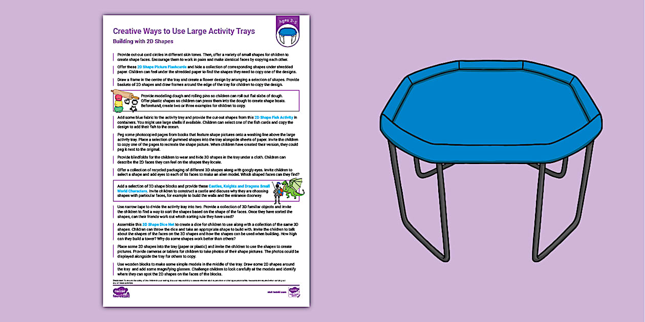 Kindergarten Ages 3-5 Large Activity Trays: Building with 2D Shapes