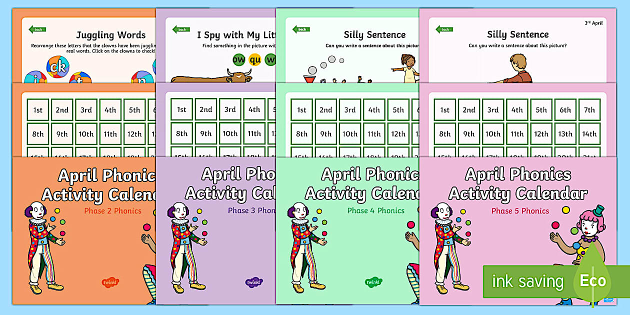 April Phonics Activity Calendar PowerPoint Pack - Twinkl