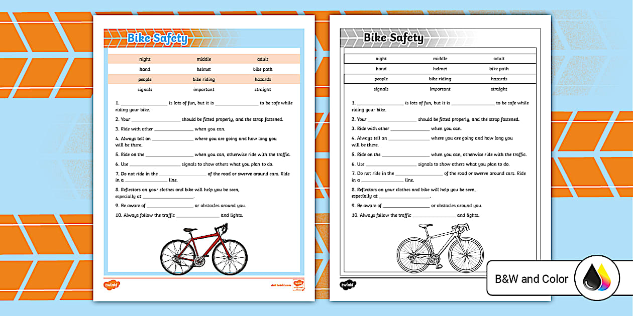 Third Grade Bike Safety Cloze Worksheet - Twinkl