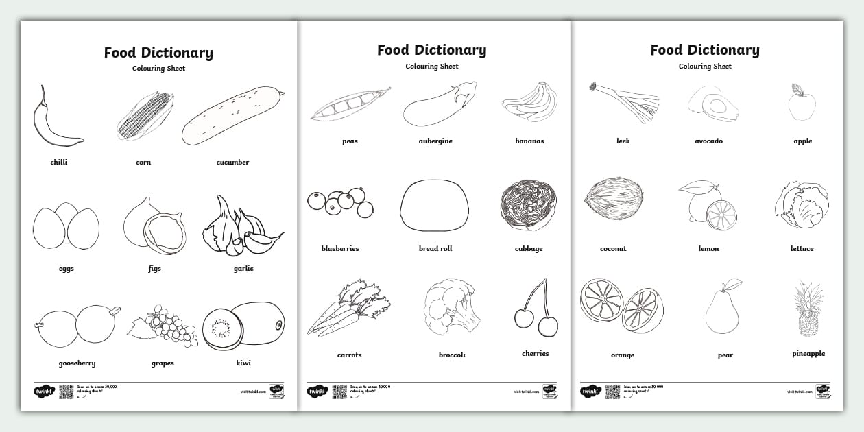 Food Dictionary Coloring Pages - Fruit Dictionary Coloring Sheet