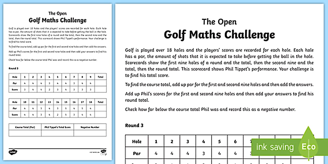 The Open: Golf Maths Challenge Worksheets - Twinkl