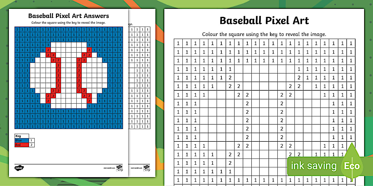 Baseball Pixel Art Template (teacher made) - Twinkl