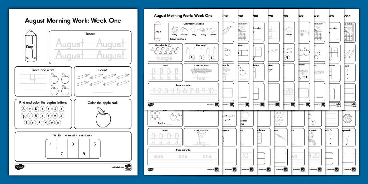 Kindergarten August Morning Work Bundle (teacher made)