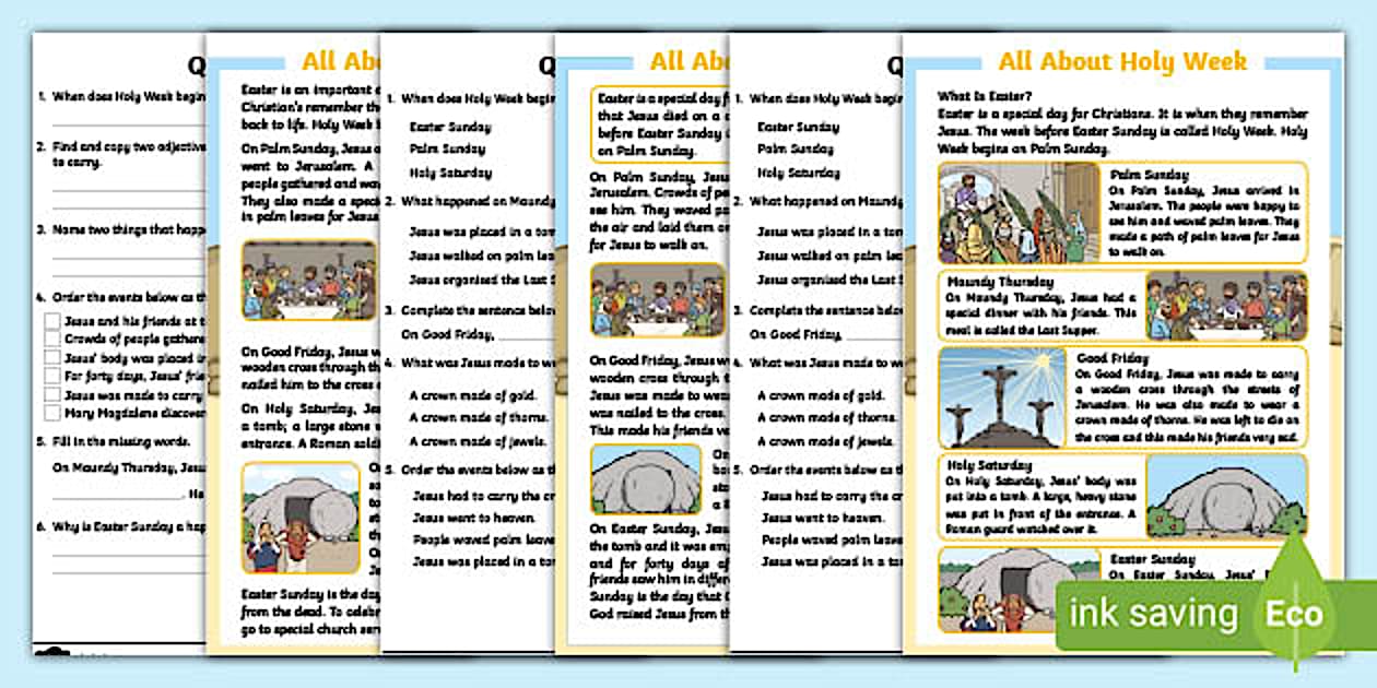 Holy Week Reading Comprehension Activity - Twinkl